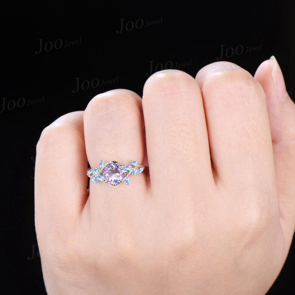 Nature Inspired Lavender Amethyst Moonstone Bridal Set Round Engagement ...