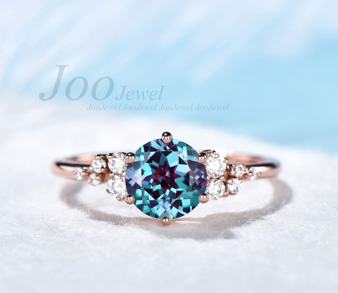Sterling June Birthstone Ring Round Alexandrite Engagement Ring Rose ...