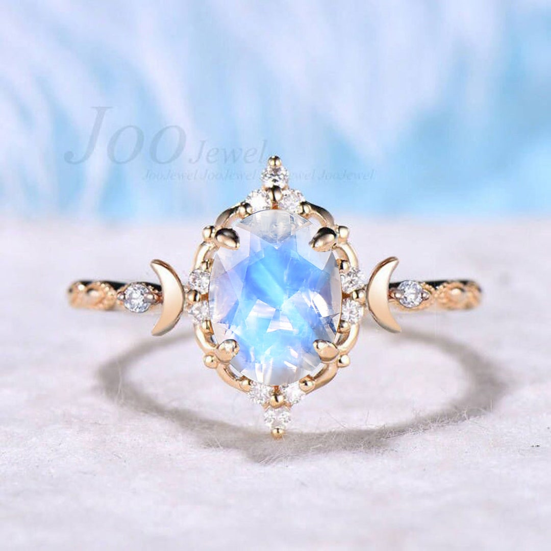 Moon Engagement Ring Oval Cut Moonstone Engagement Ring 10K - Etsy