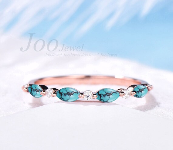 Marquise Cut Turquoise Wedding Band Vintage Half Eternity - Etsy