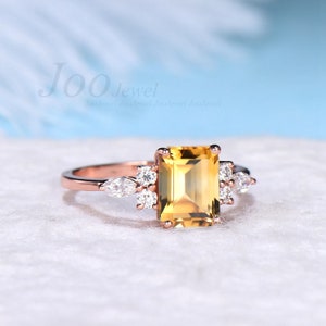 Emerald Cut Natural Citrine Ring Vintage 2ct Citrine Wedding Ring Sterling Silver Gold Citrine ...