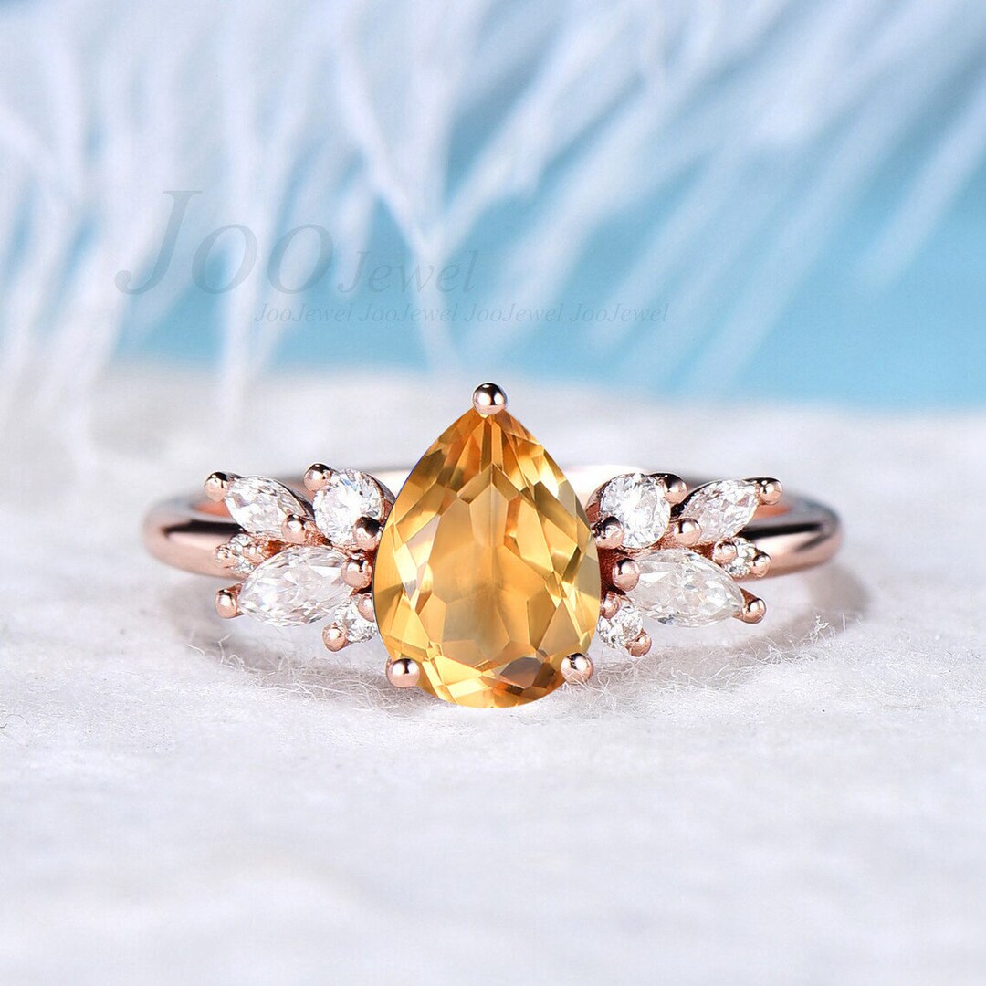 Natural Citrine Ring 1.25ct Pear Shaped Citrine Wedding Ring Sterling ...