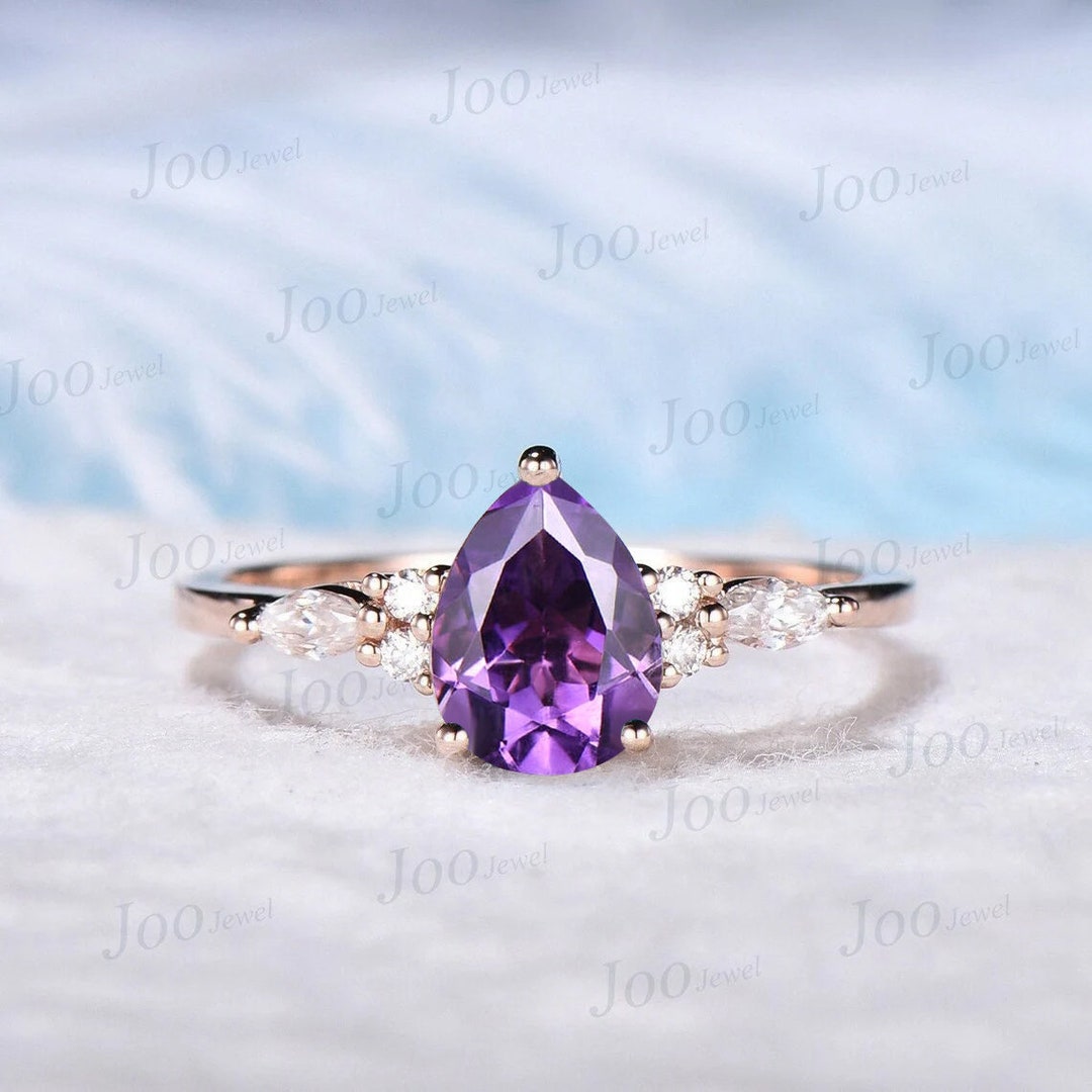 Teardrop Amethyst Promise Ring Rose Gold Silver 1.25ct Pear Natural ...