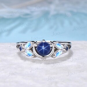 Unique Moon Star Engagement Rings Starry Sky Blue Sandstone Ring Sterling Silver Moonstone ...