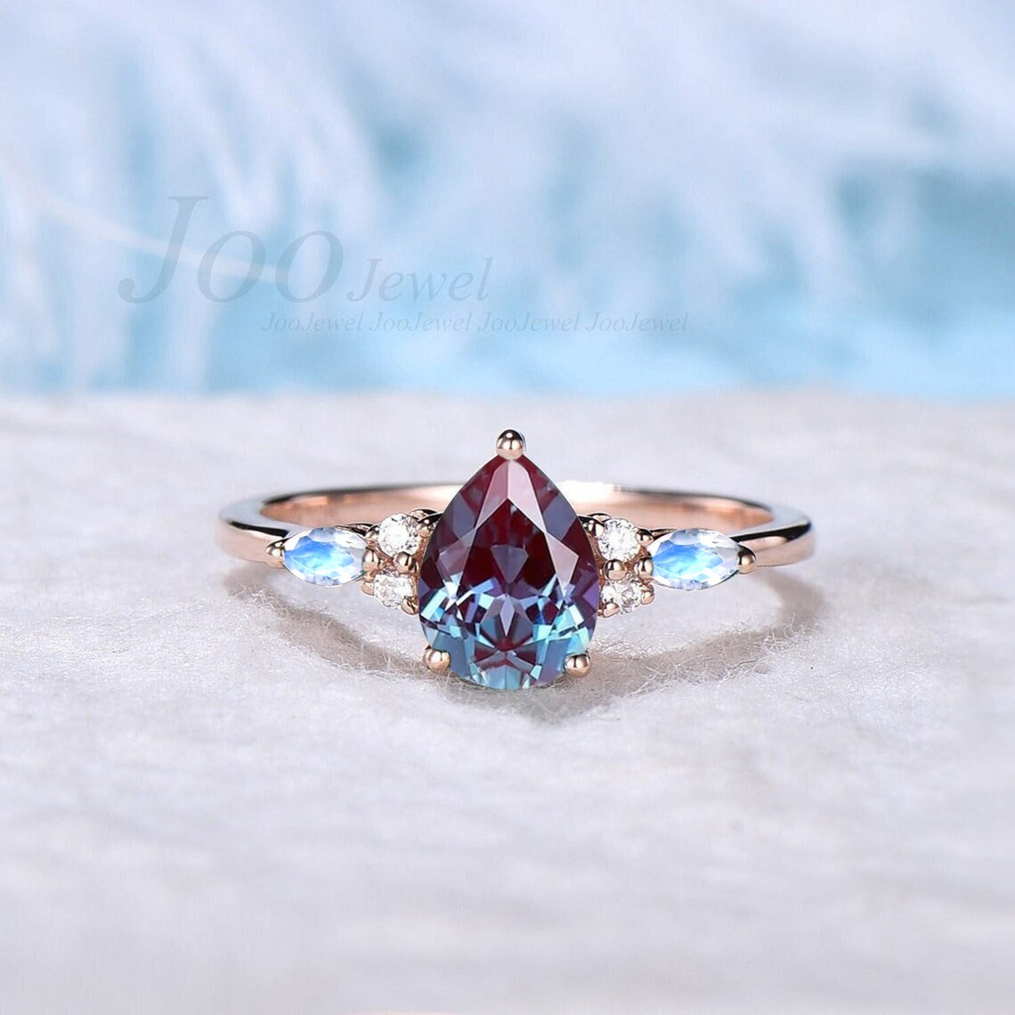1.25ct Teardrop Color-change Alexandrite Moonstone Wedding Ring Set ...