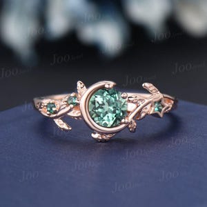 Nature Inspired Green Sapphire Ring Moon Star Design Vintage 1ct Round ...
