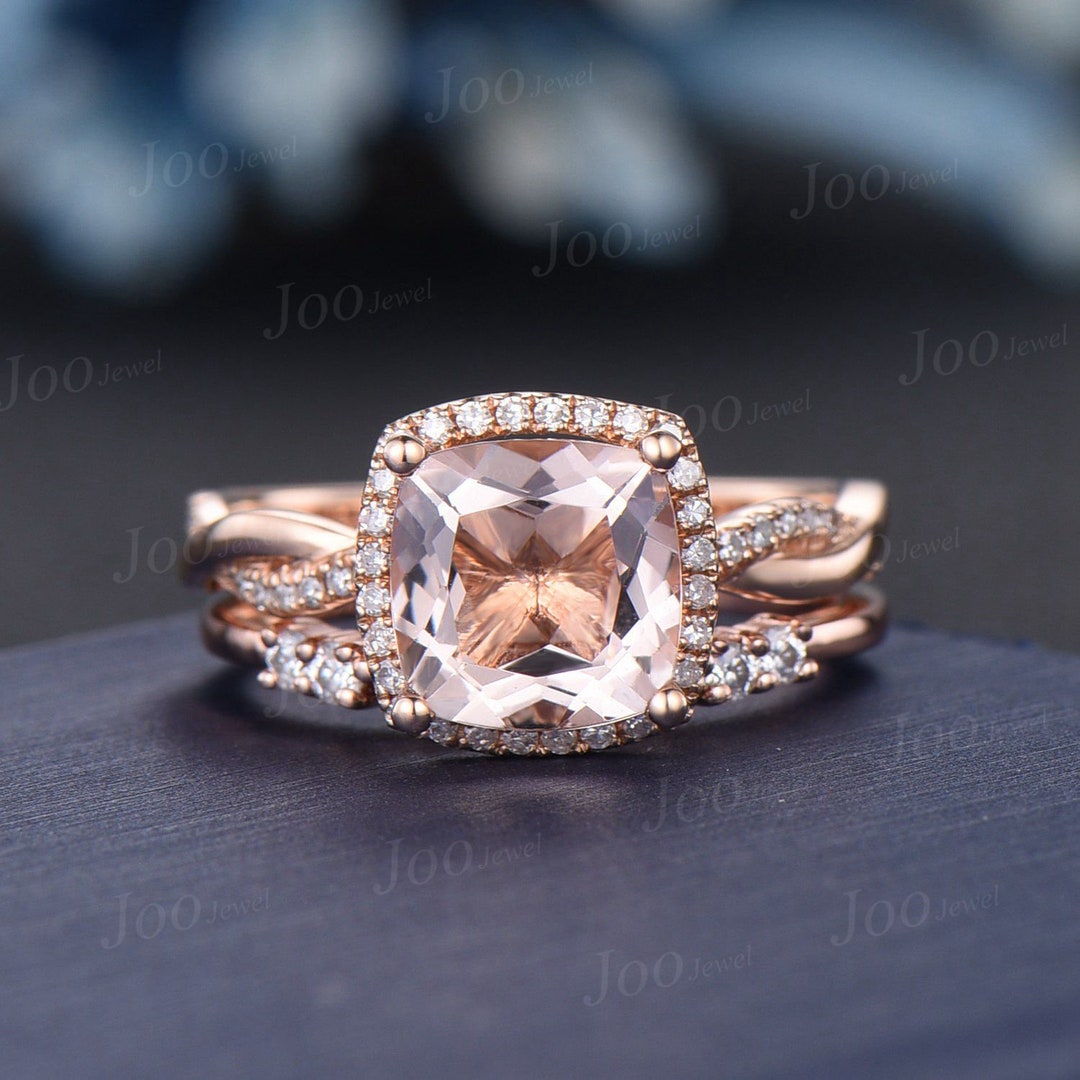 Infinity Morganite Bridal Set 10K Rose Gold Cushion Natural Peach ...