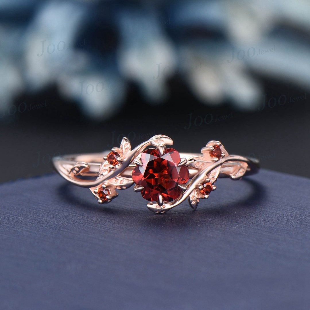 Rose Cut Natural Red Garnet Jewelry 10K Rose Gold Nature Inspired Twig ...
