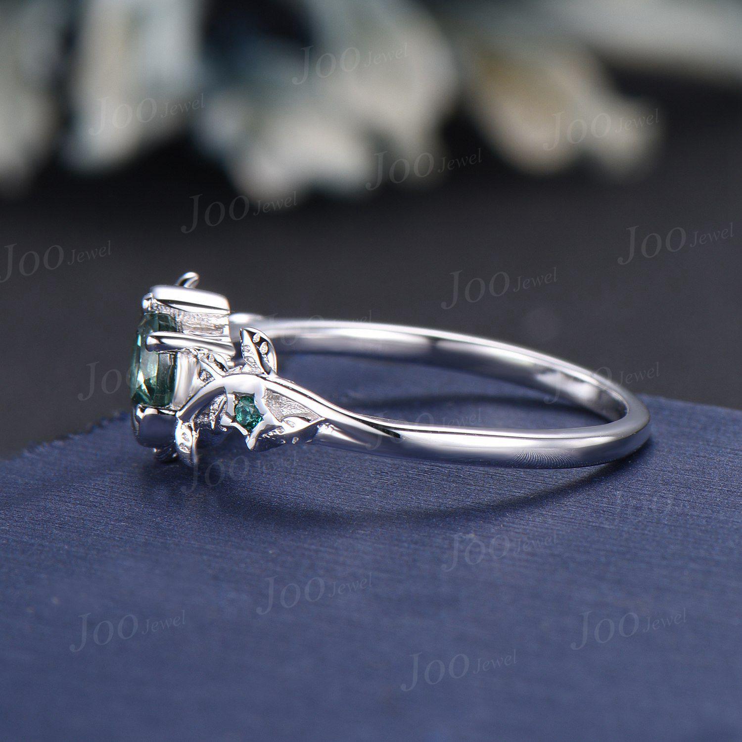 Nature Inspired Green Sapphire Ring Moon Star Design Vintage 1ct Round ...