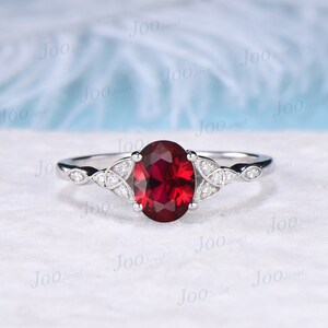 July Birthstone Engagement Ring 1.5ct Oval Cut Red Ruby Celtic Ring Triquetra Engagement Ring ...
