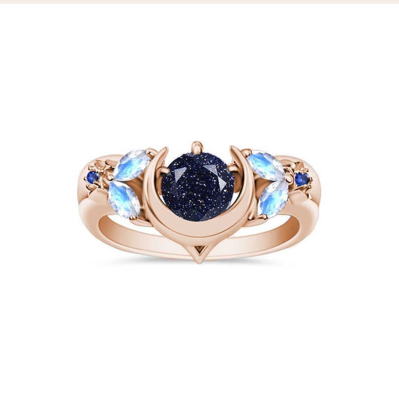Unique Moon Star Engagement Rings Starry Sky Blue Sandstone - Etsy
