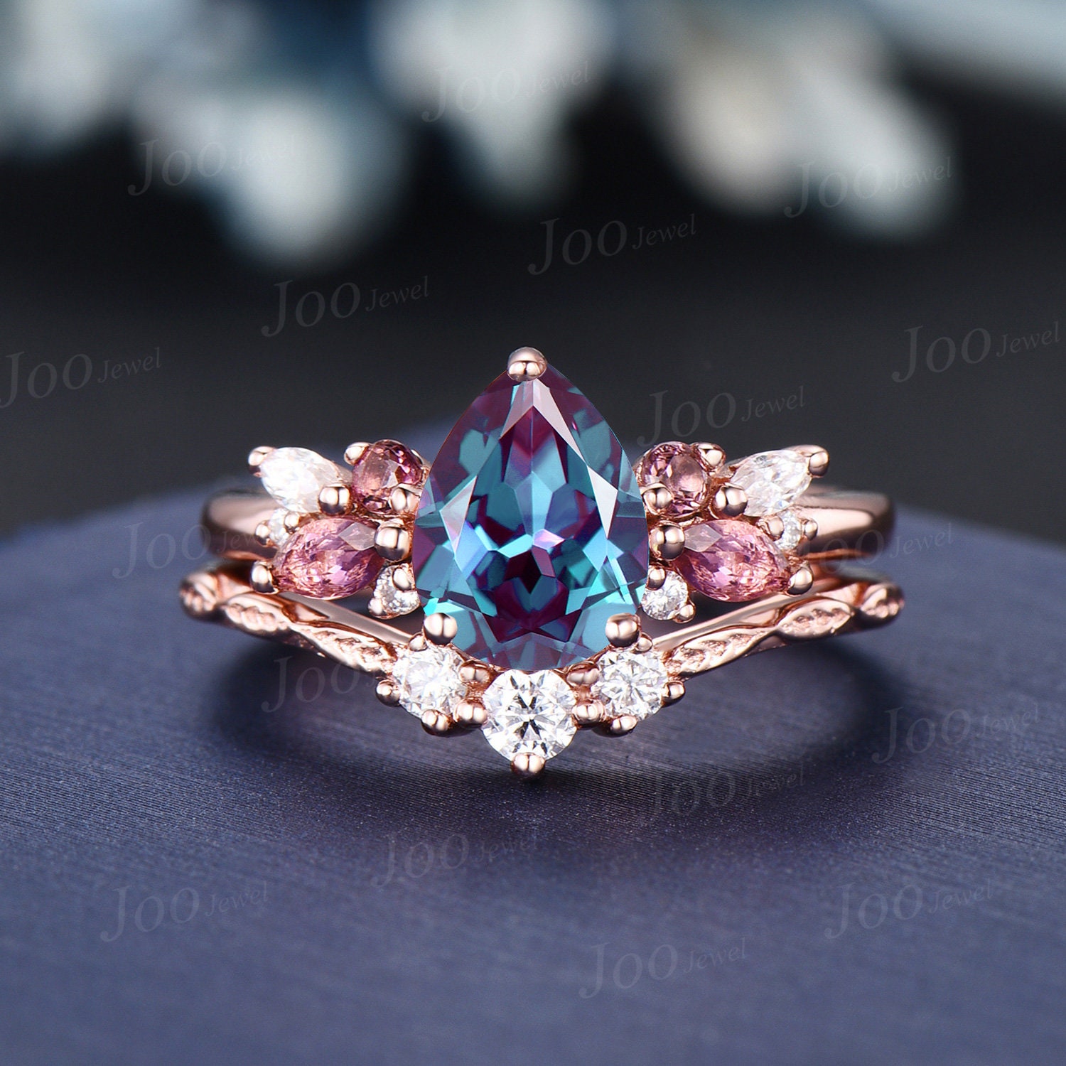 Pear Alexandrite Engagement Ring Vine Twig Moissanite Band 1.25ct ...