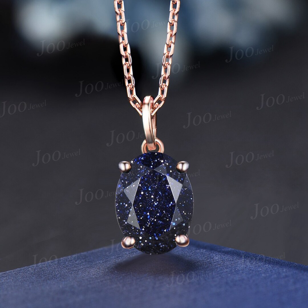 Galaxy Blue Sandstone Pendant Necklace Silver/14k Rose Gold - Etsy
