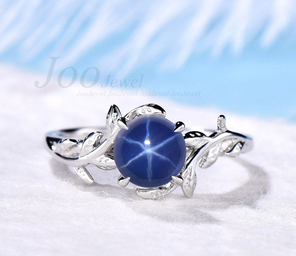 Nature Inspired Starry Sky Star Sapphire Engagement Ring Round Cut ...