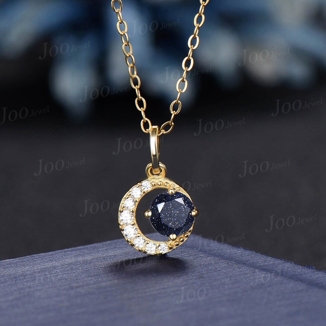 Dainty Round Blue Sandstone Pendant Necklace Silver/14k Yellow - Etsy
