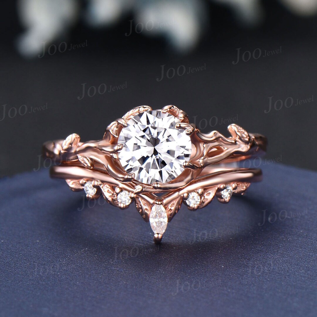 Nature Inspired Textured Twig Vine Bridal Ring 14K Rose Gold Tree Bark ...