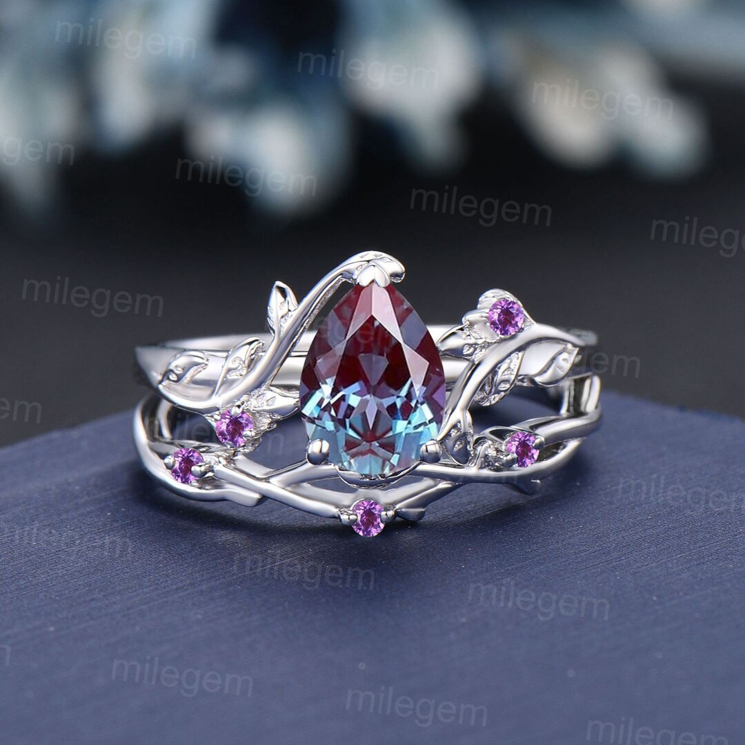 1.25ct Pear Shaped Alexandrite Ring Nature Inspired Alexandrite Promise ...