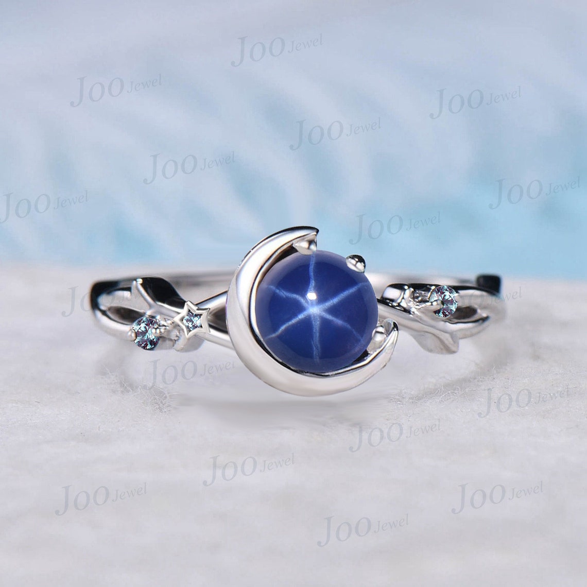 Round Star Sapphire Engagement Ring Moon Star Design Nature - Etsy
