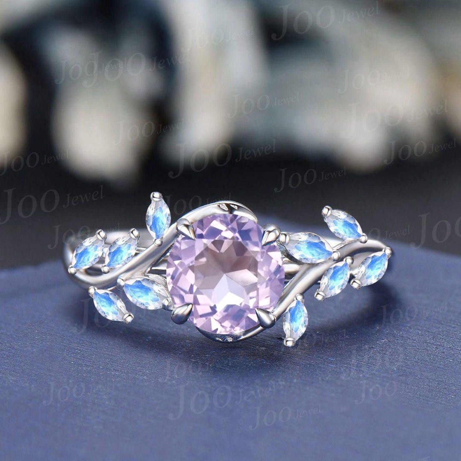 Nature Inspired Lavender Amethyst Moonstone Bridal Set Round Engagement ...