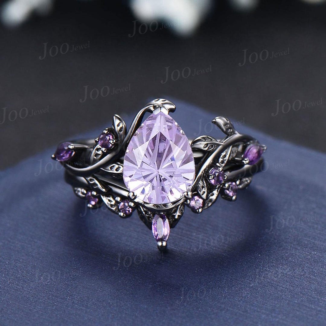 Pear Cut Fireworks Cut Lavender Sapphire Amethyst Engagement Ring Set ...
