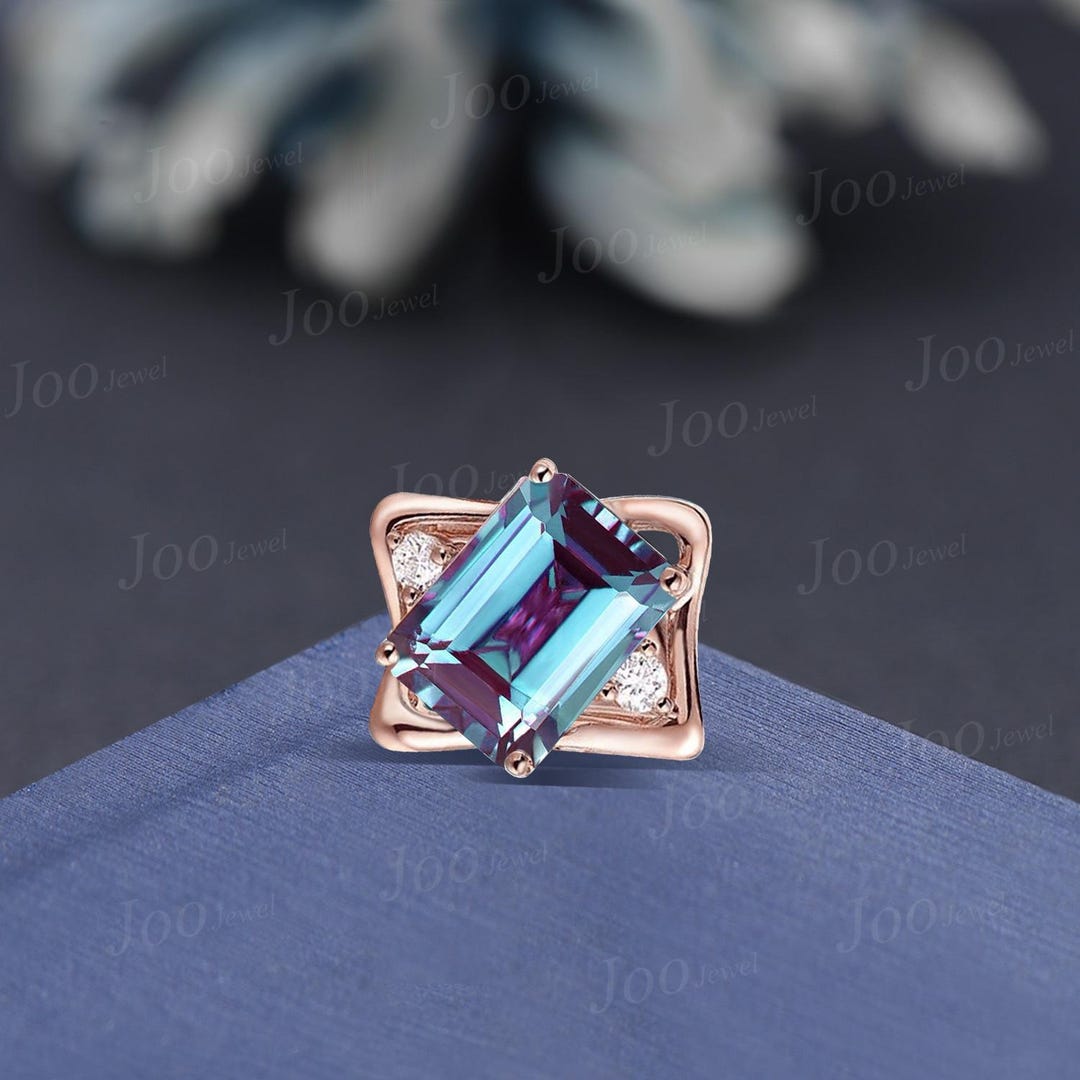 Color-changing Alexandrite Moissanite Brooch 14K Solid Rose Gold ...