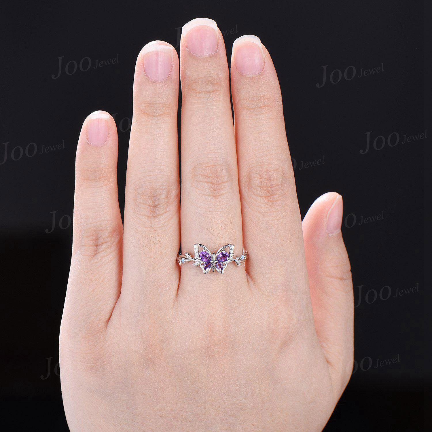 Nature Inspired Butterfly Promise Ring Pear Natural Amethyst Ring ...