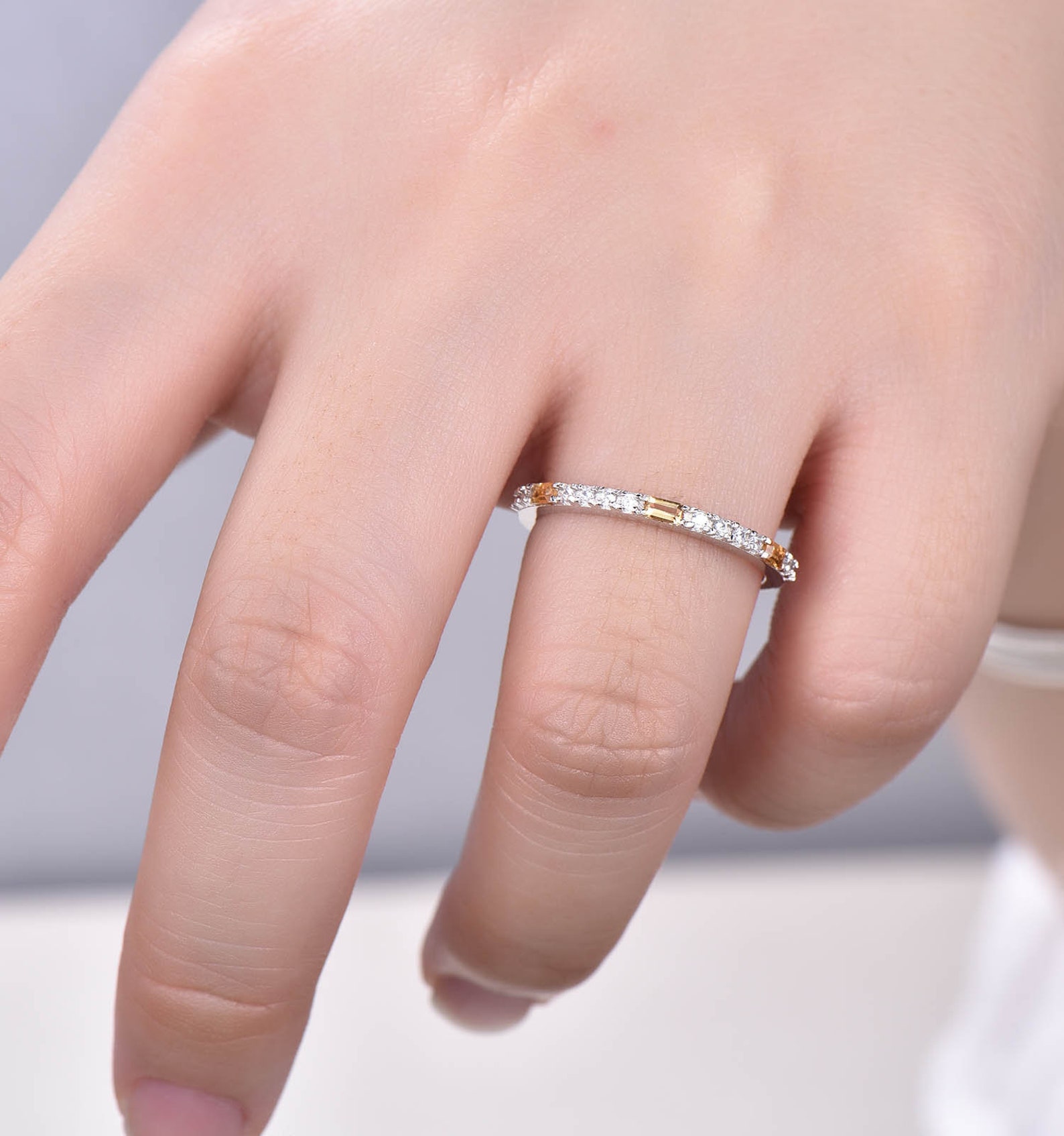 Baguette Cut Citrine Wedding Ringcitrine and Diamond Wedding | Etsy