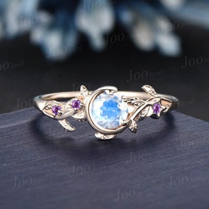 Round Cut Nature Inspired Branch Natural Moonstone Engagement Ring ...