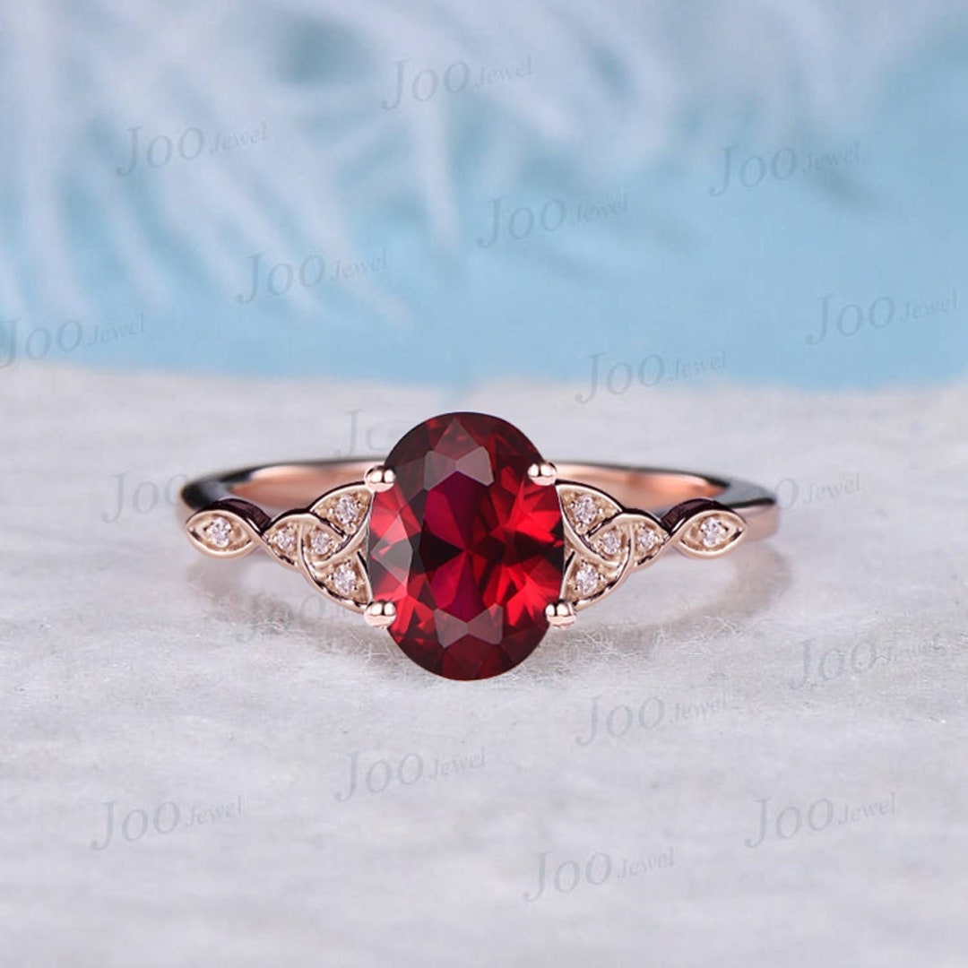 July Birthstone Engagement Ring 1.5ct Oval Cut Red Ruby Celtic Ring ...