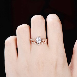 Nature Inspired Moissanite Diamond Engagement Ring Set 14K Rose Gold 1 ...
