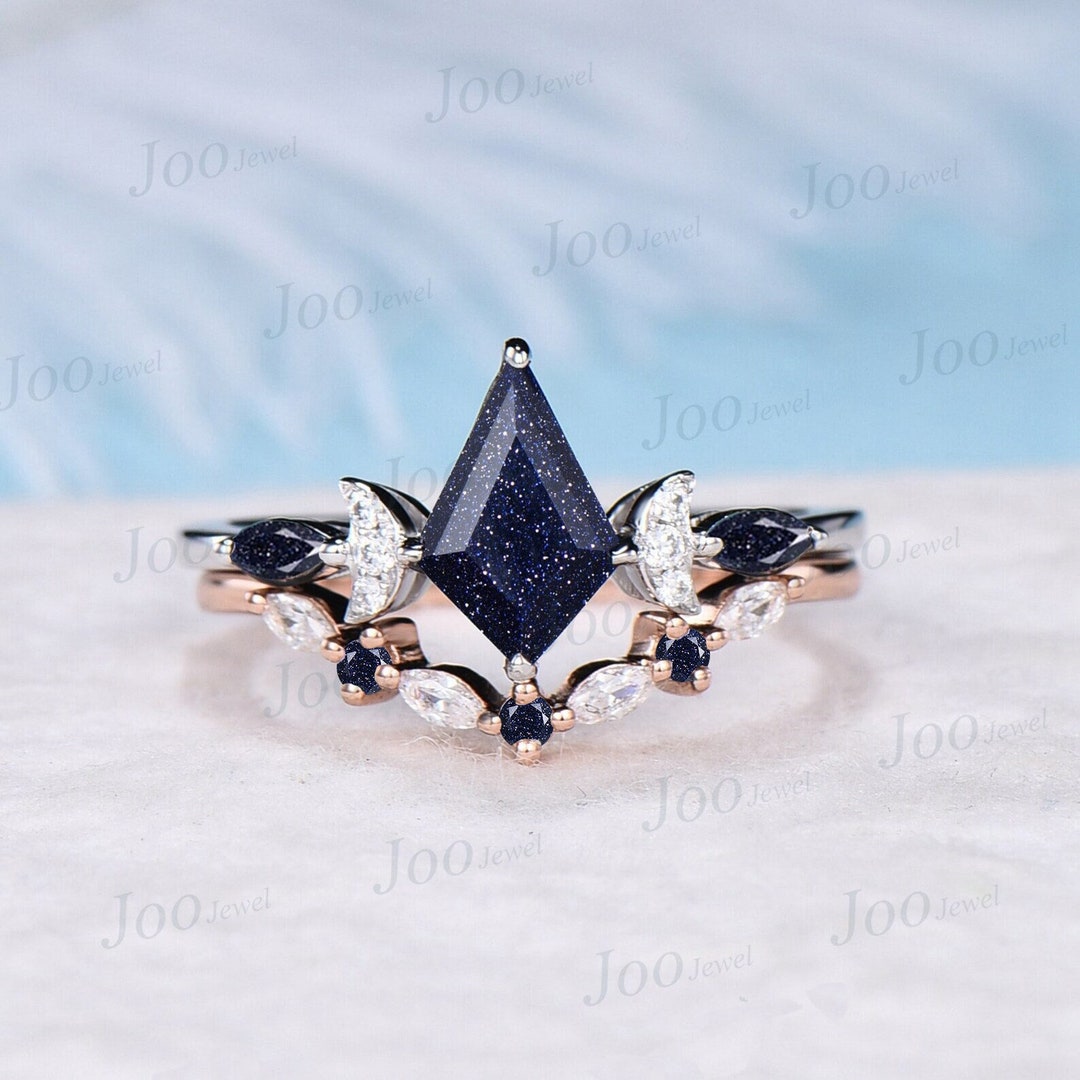 Kite Cut Galaxy Starry Sky Blue Sandstone Promise Ring Set Sterling ...