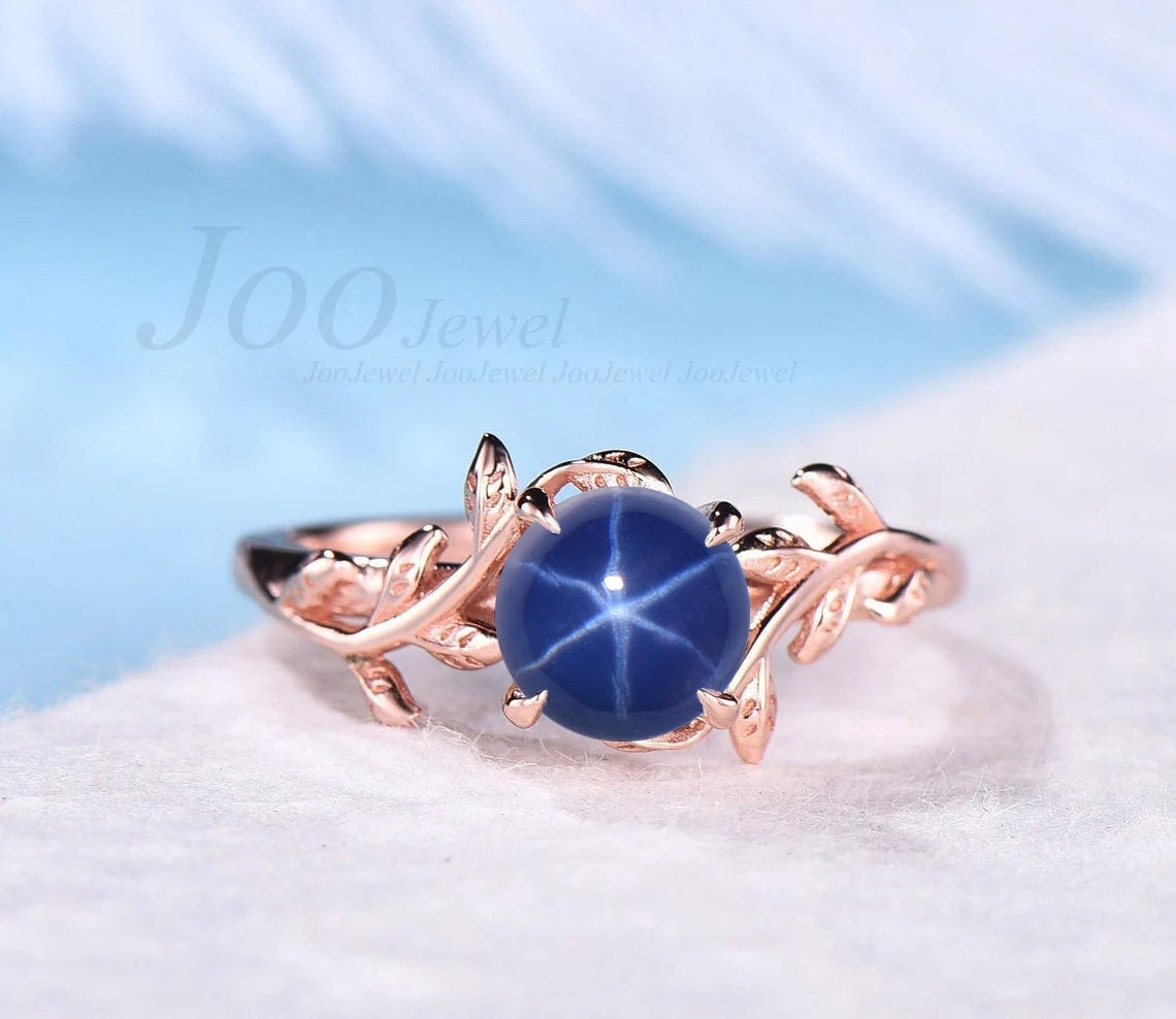 Nature Inspired Starry Sky Star Sapphire Engagement Ring Round - Etsy