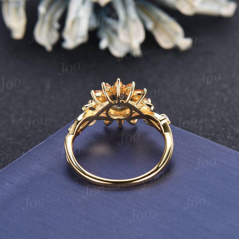 Sunflower Citrine Wedding Ring Solid 10K Gold Round Natural Citrine ...