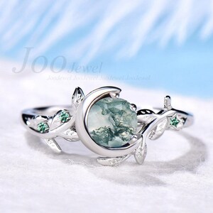 Nature Inspired Natural Moss Agate Ring Moon Star Design - Etsy