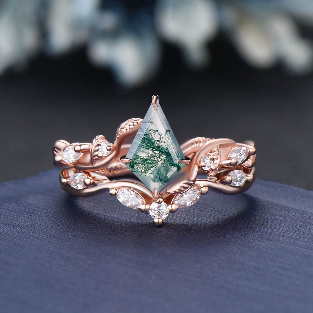 Twig Vine Kite/princess/heart/oval Cut Natural Moss Agate Moissanite ...