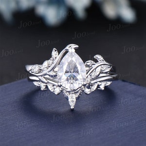 Nature Inspired Moissanite Engagement Ring Set 14K Rose Gold 1.25ct ...