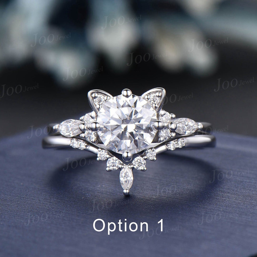 1.2ct Round Moissanite Cat Engagement Ring 14K Rose Gold Animal Cat ...