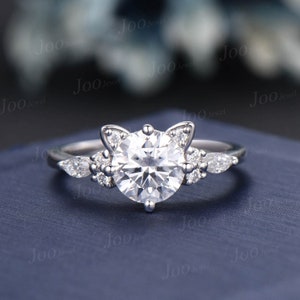 1.2ct Round Moissanite Cat Engagement Ring 14K Rose Gold Animal Cat ...