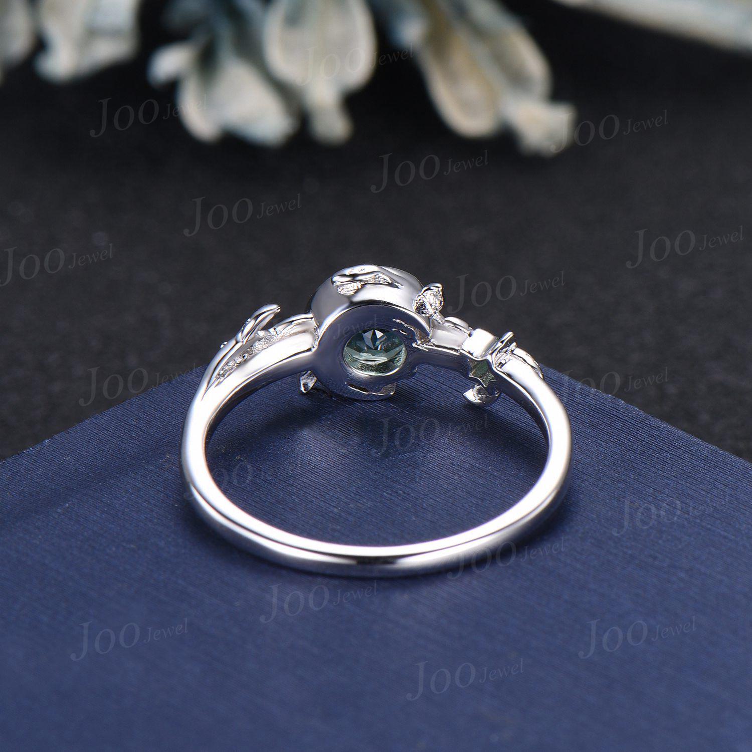 Nature Inspired Green Sapphire Ring Moon Star Design Vintage 1ct Round ...