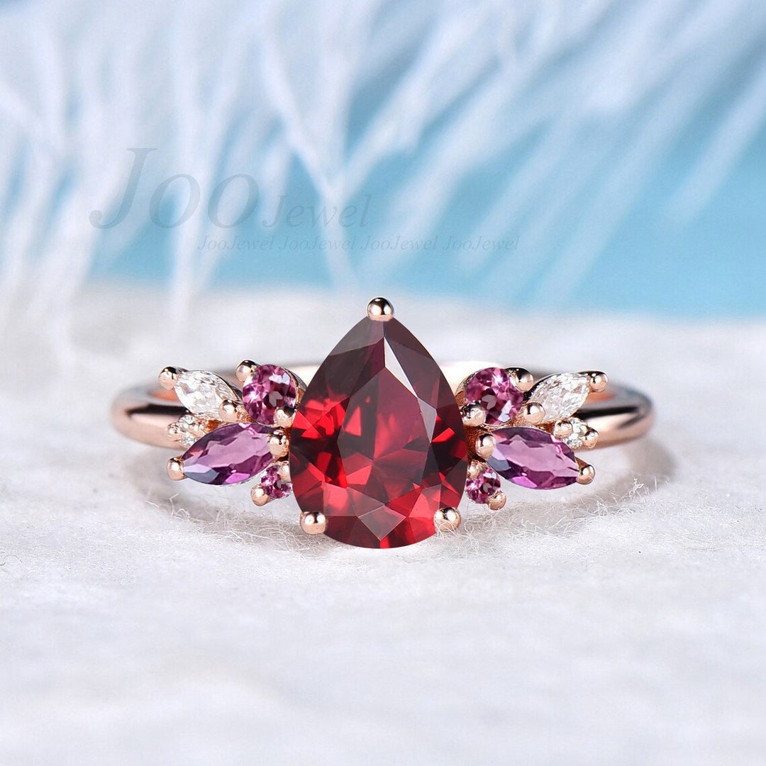 1.25ct Pear Shaped Ruby Engagement Ring 10K Rose Gold Pink Tourmaline ...