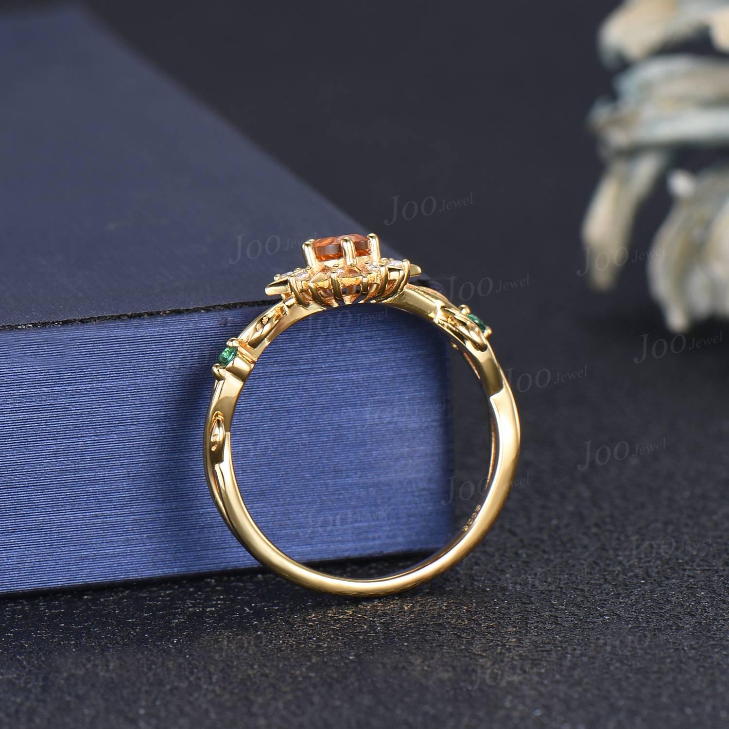 Natural Citrine Sunburst Ring 4mm/5mm Round Cut Yellow Citrine Wedding ...