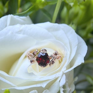 Rose Cut Natural Red Garnet Jewelry 10K Rose Gold Nature Inspired Twig ...