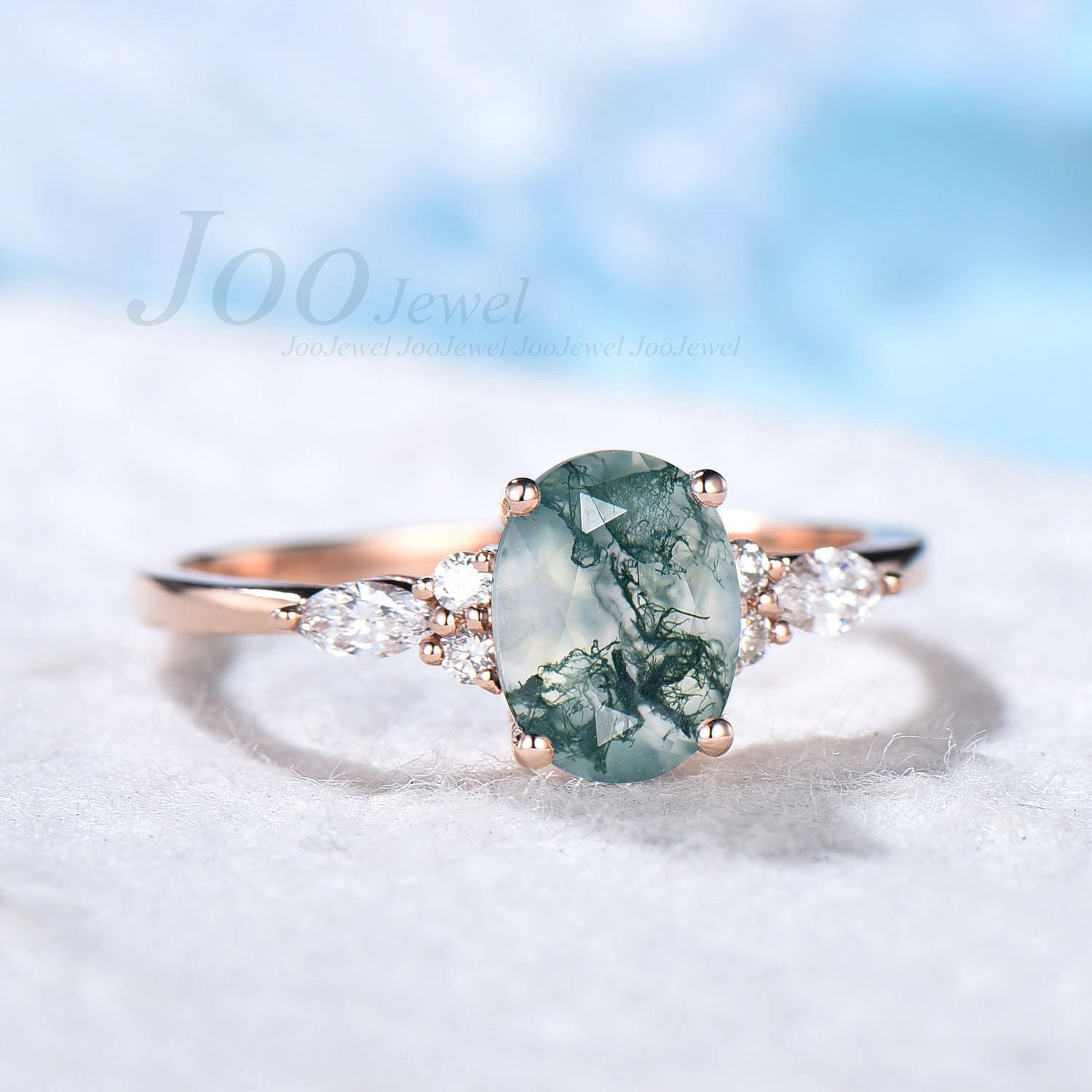 1.5ct Oval Natural Green Moss Agate Engagement Ring Rose Gold - Etsy Canada