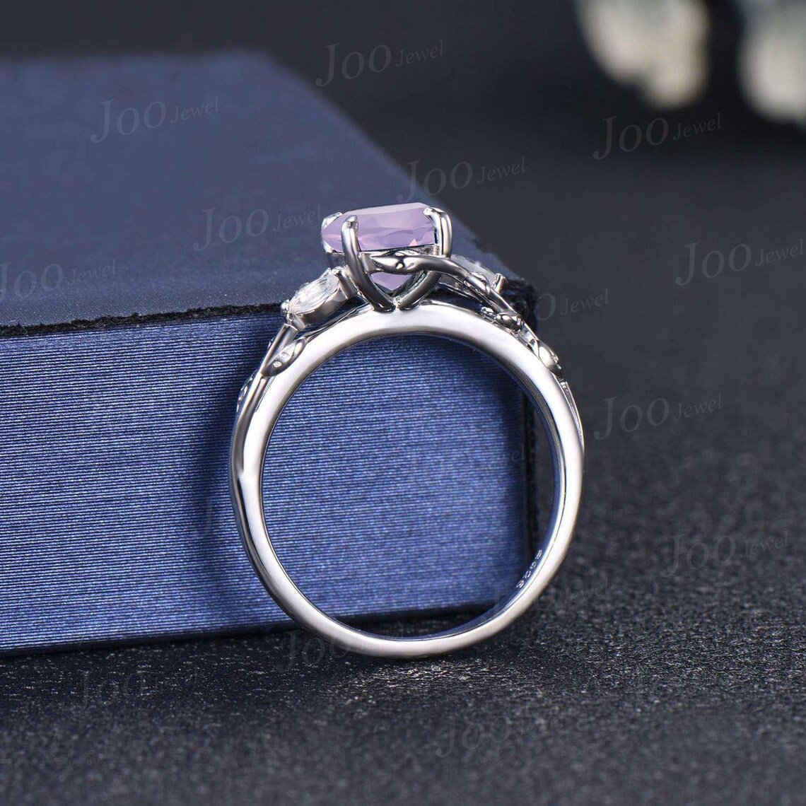 Nature Inspired Lavender Amethyst Moonstone Bridal Set Round Engagement ...