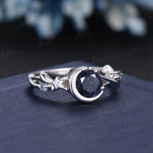 5mm Round Galaxy Blue Sandstone Ring Starry Sky Moon Star Cluster ...