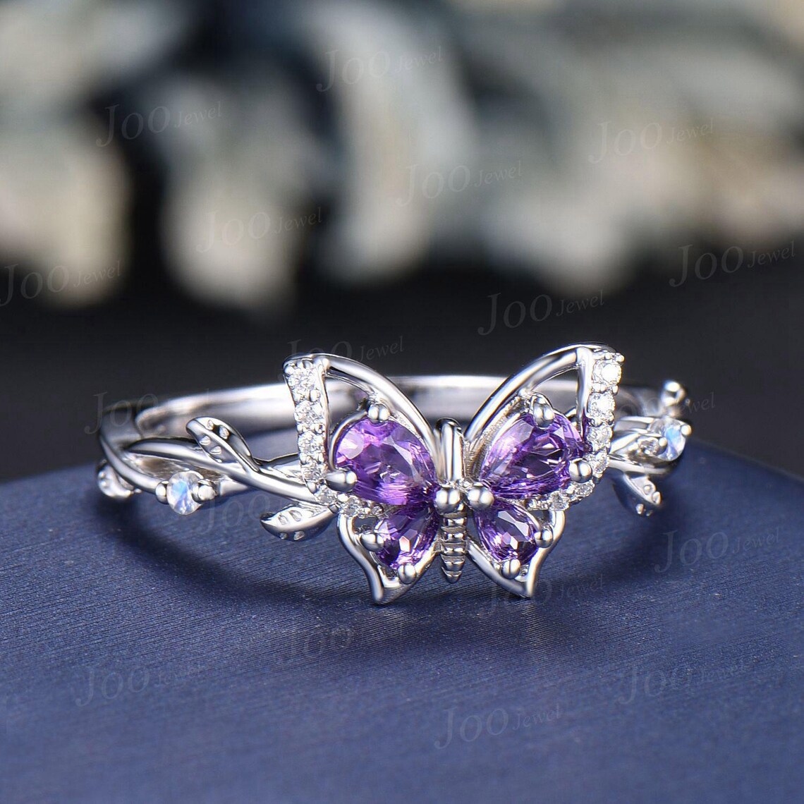 Nature Inspired Butterfly Promise Ring Pear Natural Amethyst Ring ...