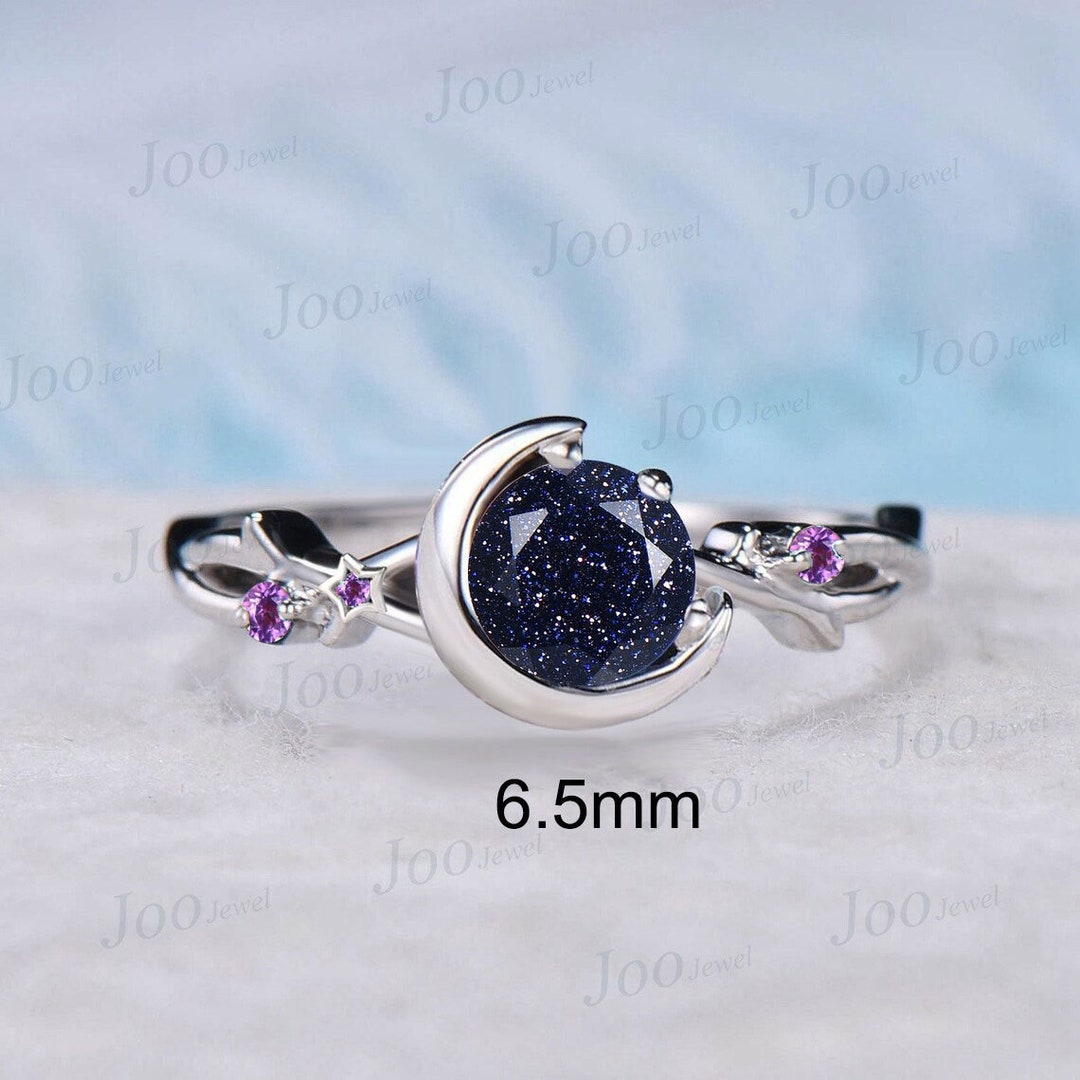 1ct Round Twig Vine Starry Sky Galaxy Blue Sandstone Amethyst Ring ...