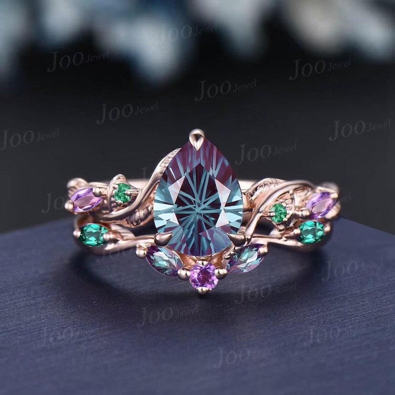 1.25CT Fireworks Cut Color-change Alexandrite Black Gold Wedding Ring ...