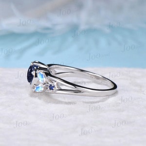 Unique Moon Star Engagement Rings Starry Sky Blue Sandstone Ring Sterling Silver Moonstone ...