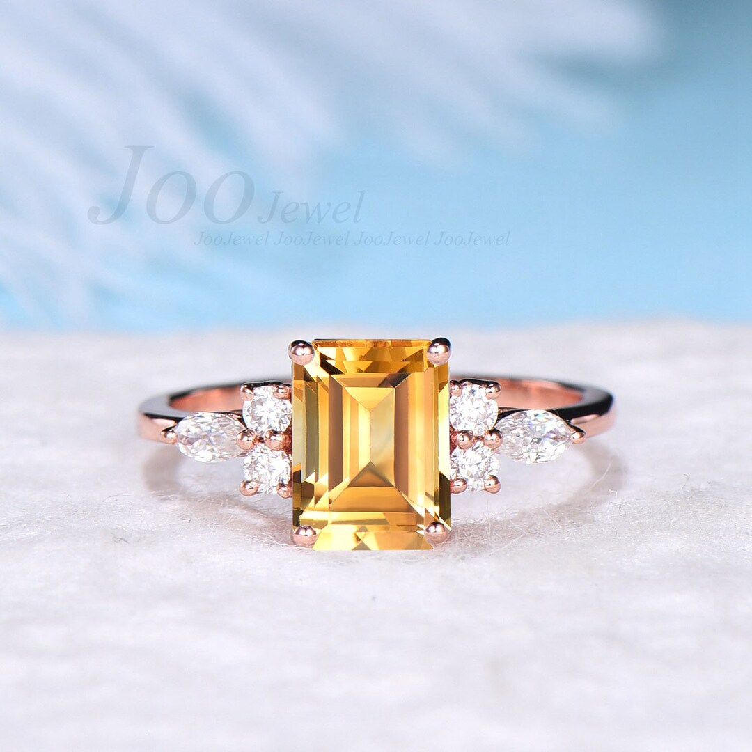 Emerald Cut Natural Citrine Ring Vintage 2ct Citrine Wedding Ring ...